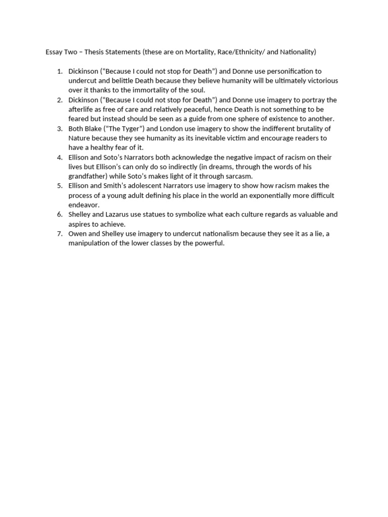 Essay Two Thesis Statements | PDF