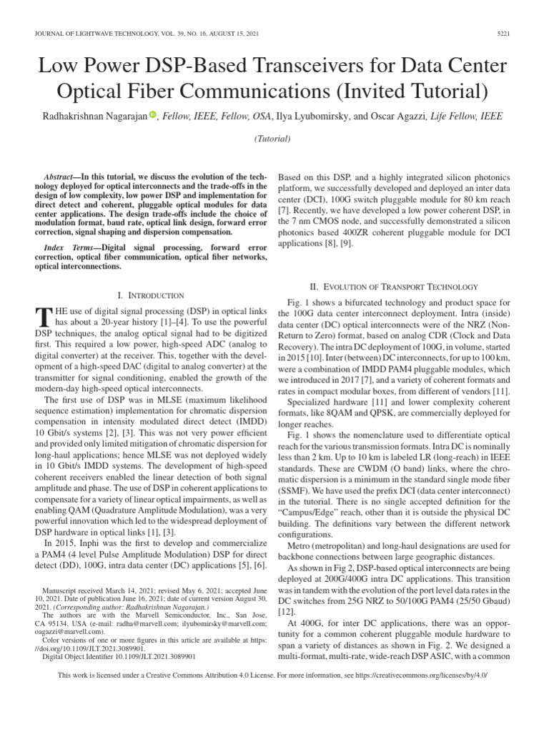 Low Power DSP-Based Transceivers For Data Center Optical Fiber ...