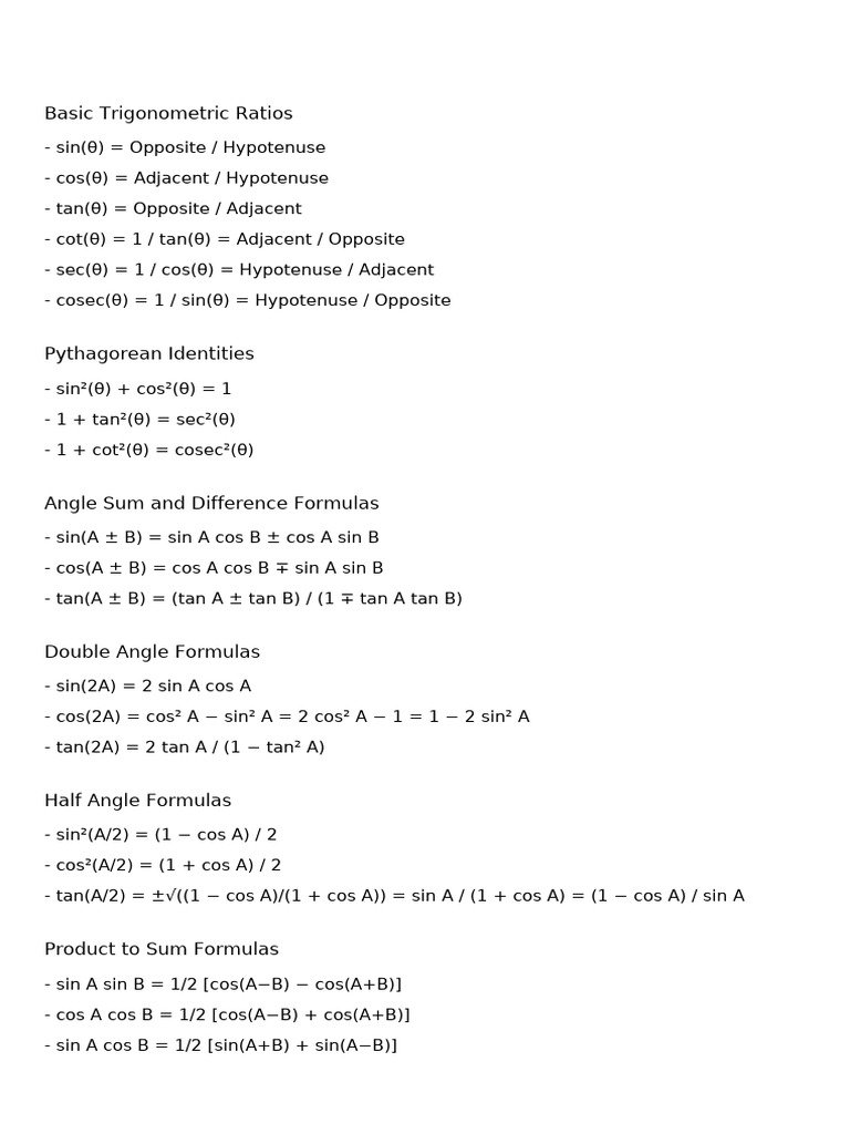 Trigonometry and Inverse Formulas | PDF