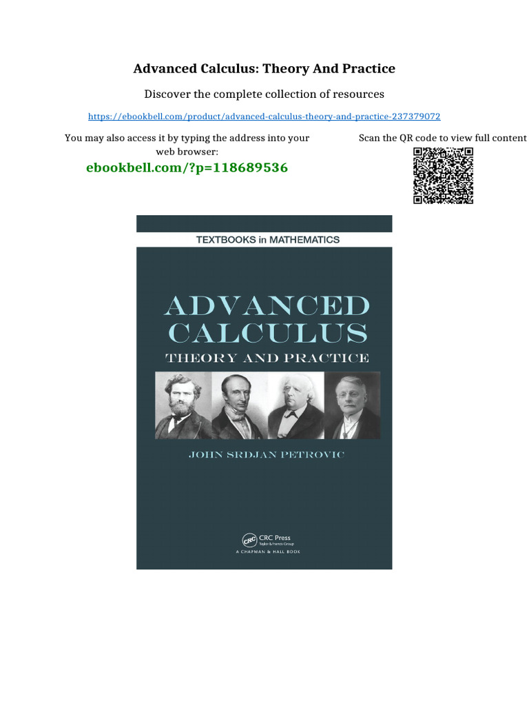 Advanced Calculus: Theory and Practice Newest Edition 2025 | PDF ...