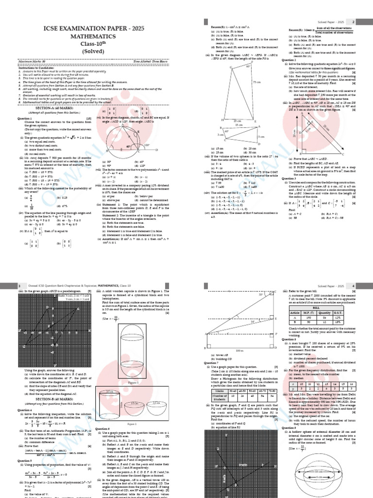 ICSE-10 Board Paper Mathematics | PDF | Elementary Mathematics ...