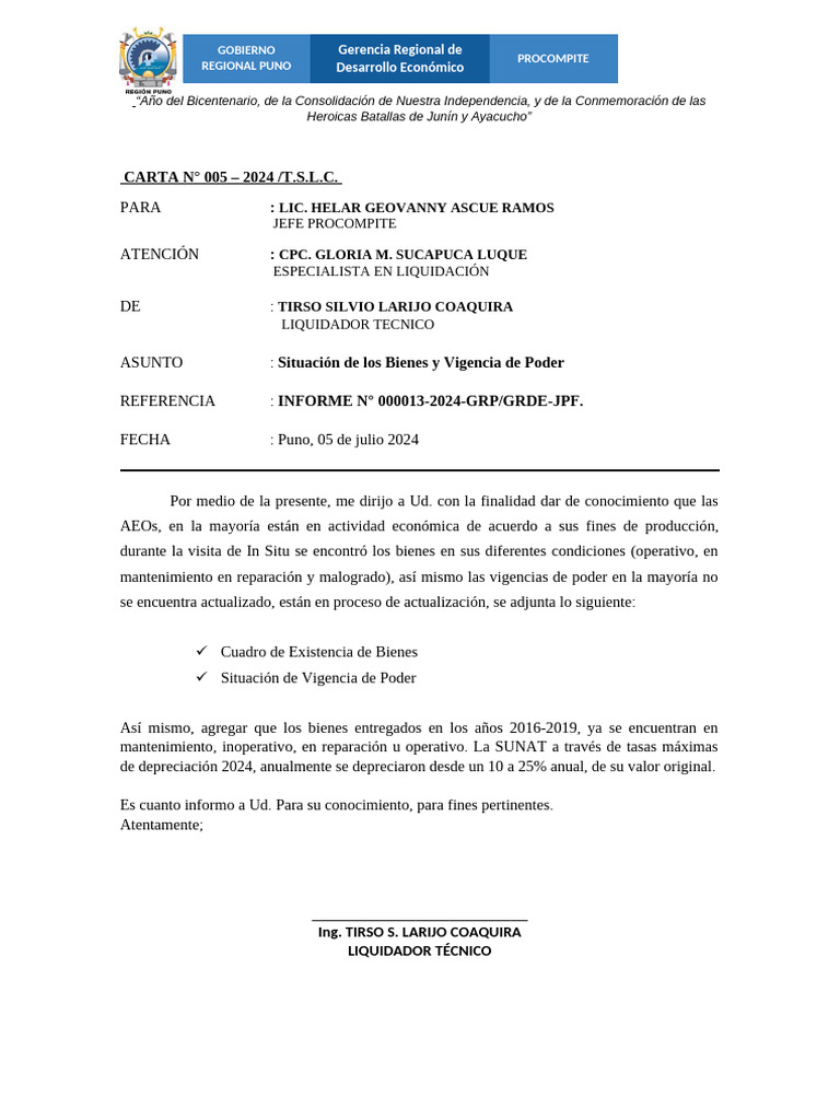 Carta de Situacion de Vigencia Poder | PDF