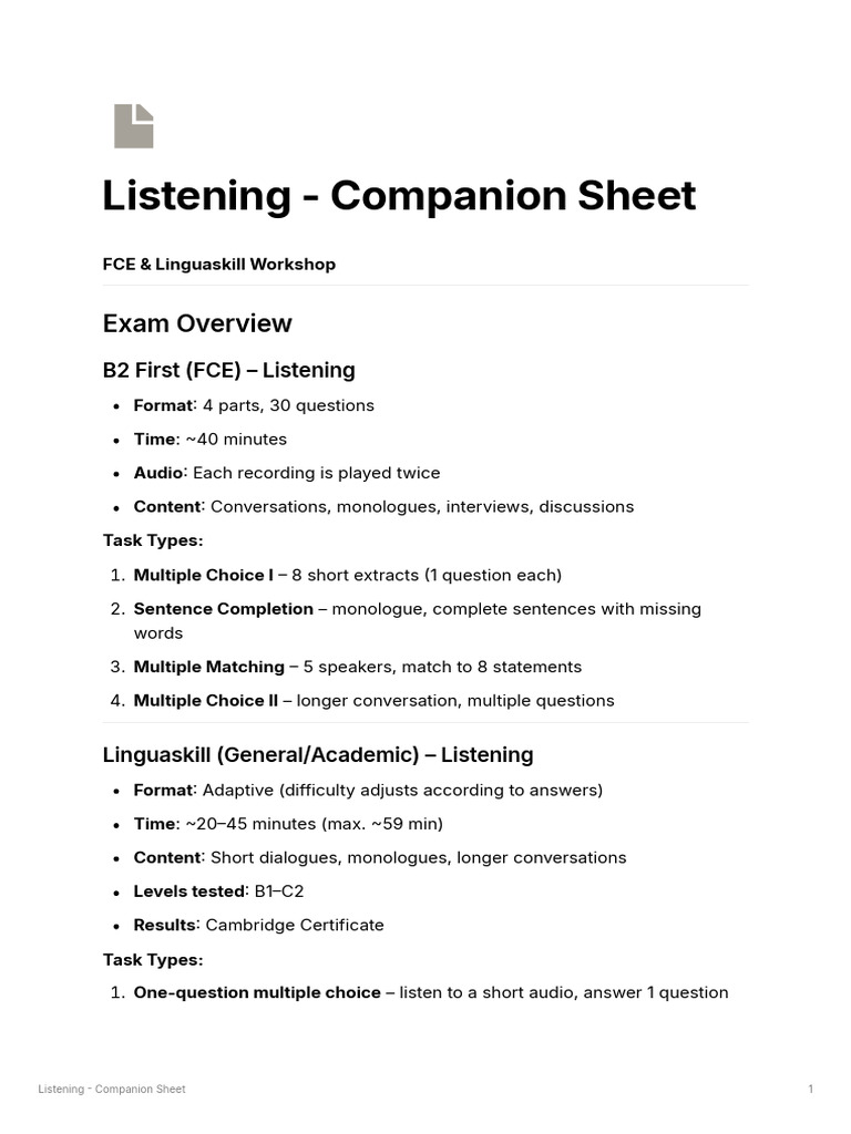Listening - Companion Sheet | PDF | Multiple Choice | Student ...