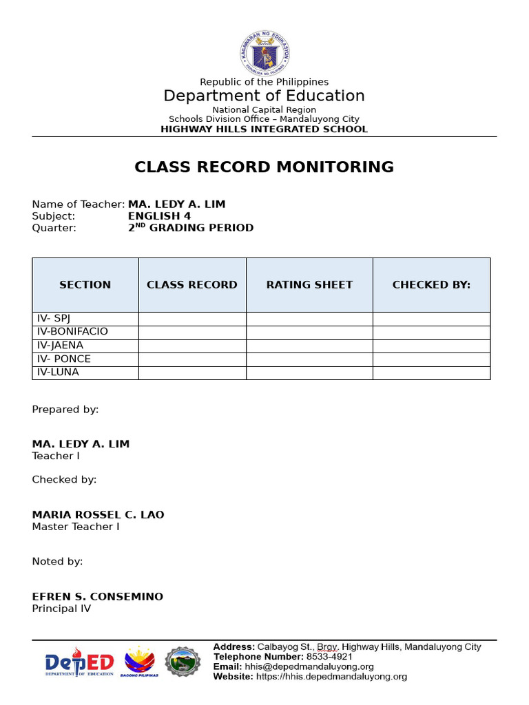 Class Record Monitoring Lim | PDF