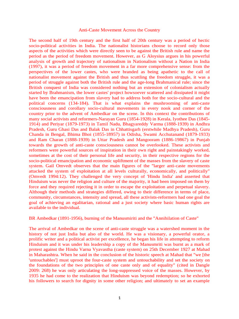 Anti-Caste Movement Across The Country | PDF | Dalit