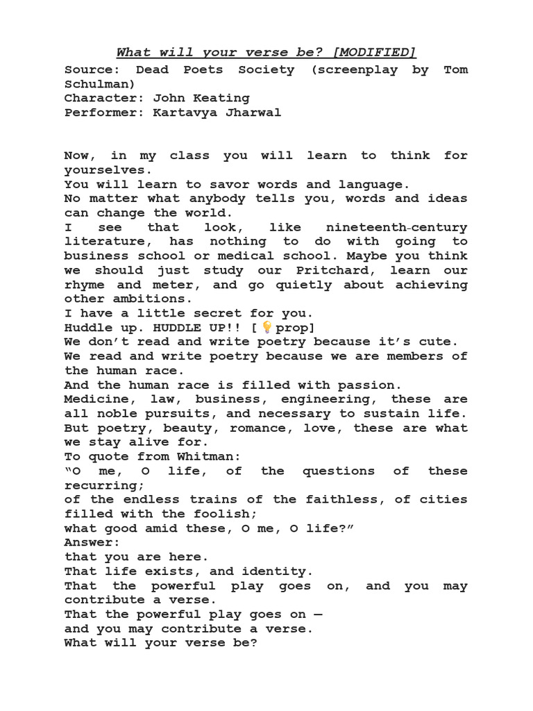 Monologue-What Will Your Verse Be | PDF