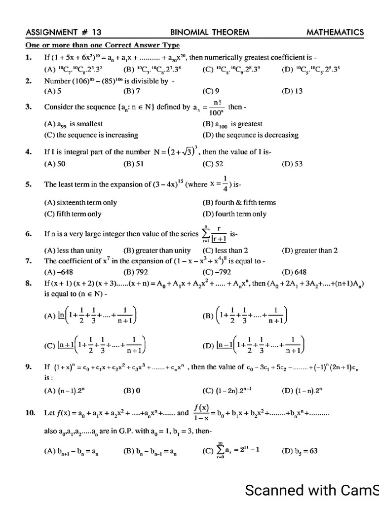 Binomial Theorem Revision | PDF