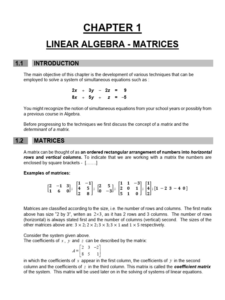 MATV101 Chapter 1 Linear Algebra (Matrices) 2026 | PDF | Matrix ...
