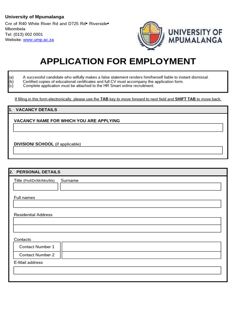 Ump Application for Employment Form | PDF | Background Check | Justice