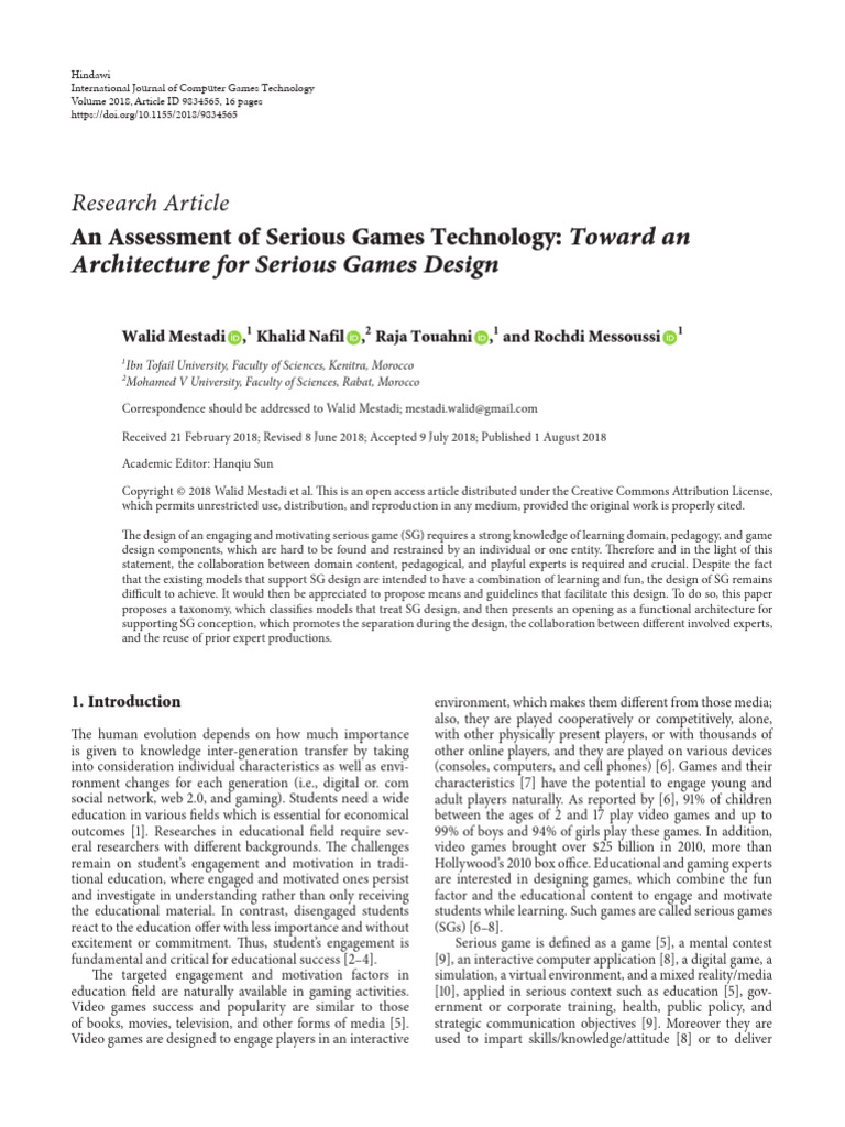 An Assessment of Serious Games | PDF | Conceptual Model | Expert