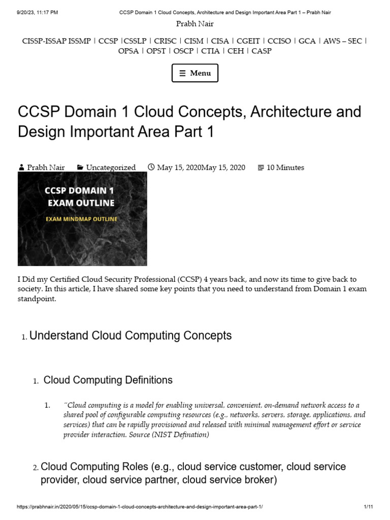 CCSP Domain 1 Cloud Concepts, Architecture and Design Important Area ...