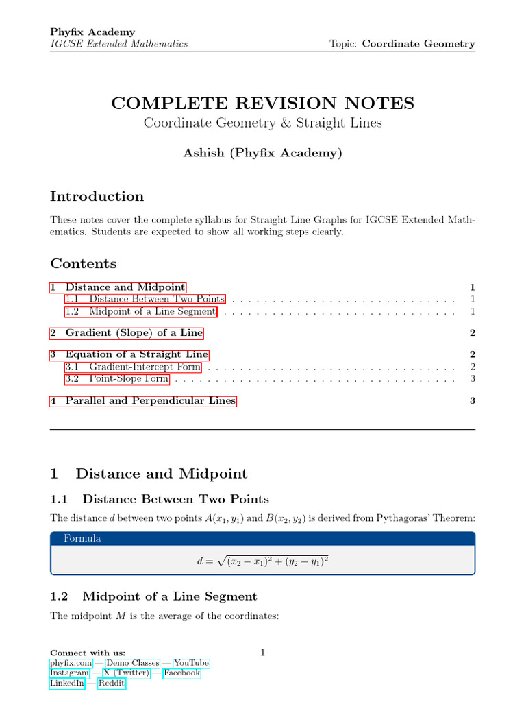 Complete Revision Notes: Coordinate Geometry & Straight Lines | PDF