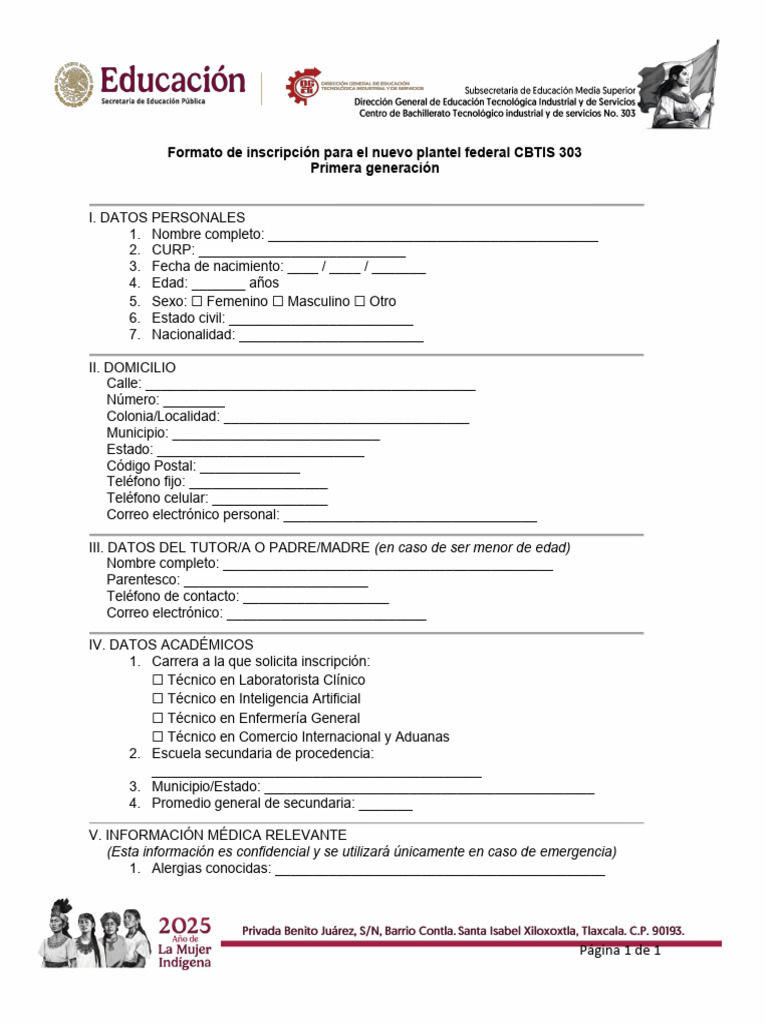 Formato Inscripción Cbtis 303 | PDF