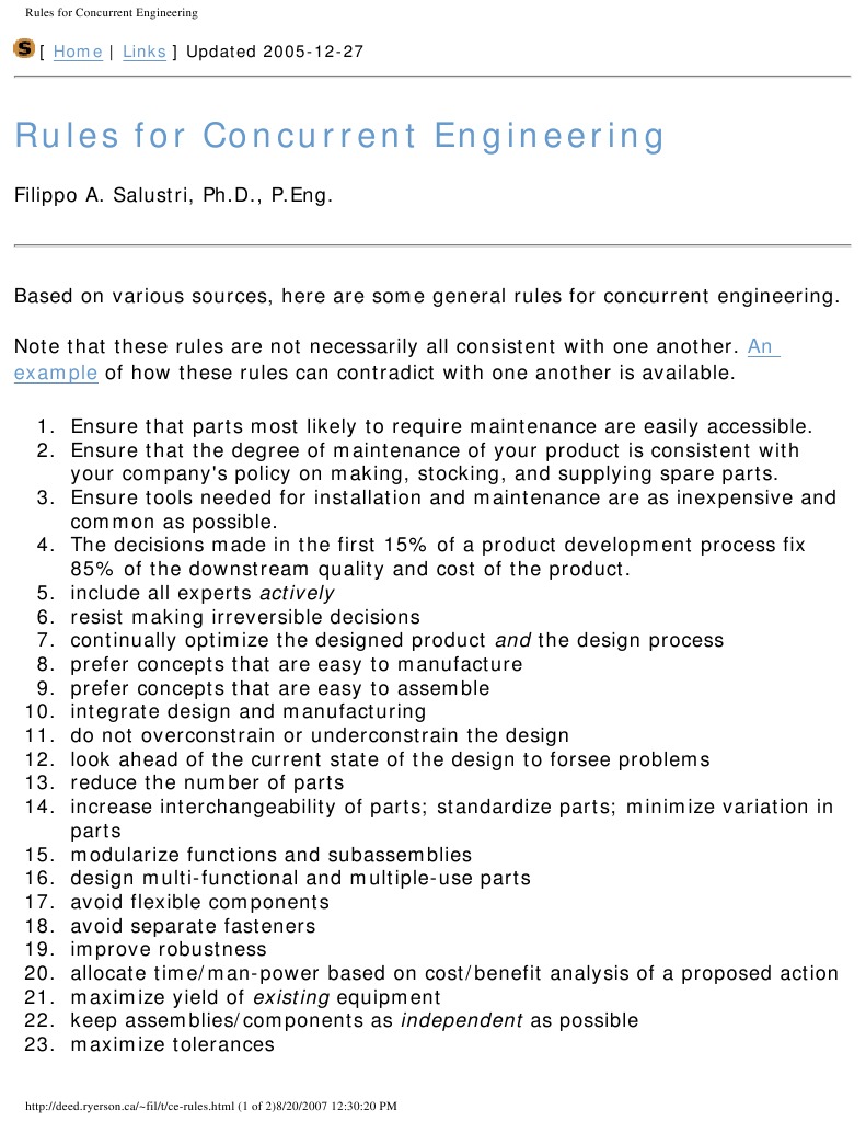 Rules For Concurrent Engineering | PDF | Engineering | Design