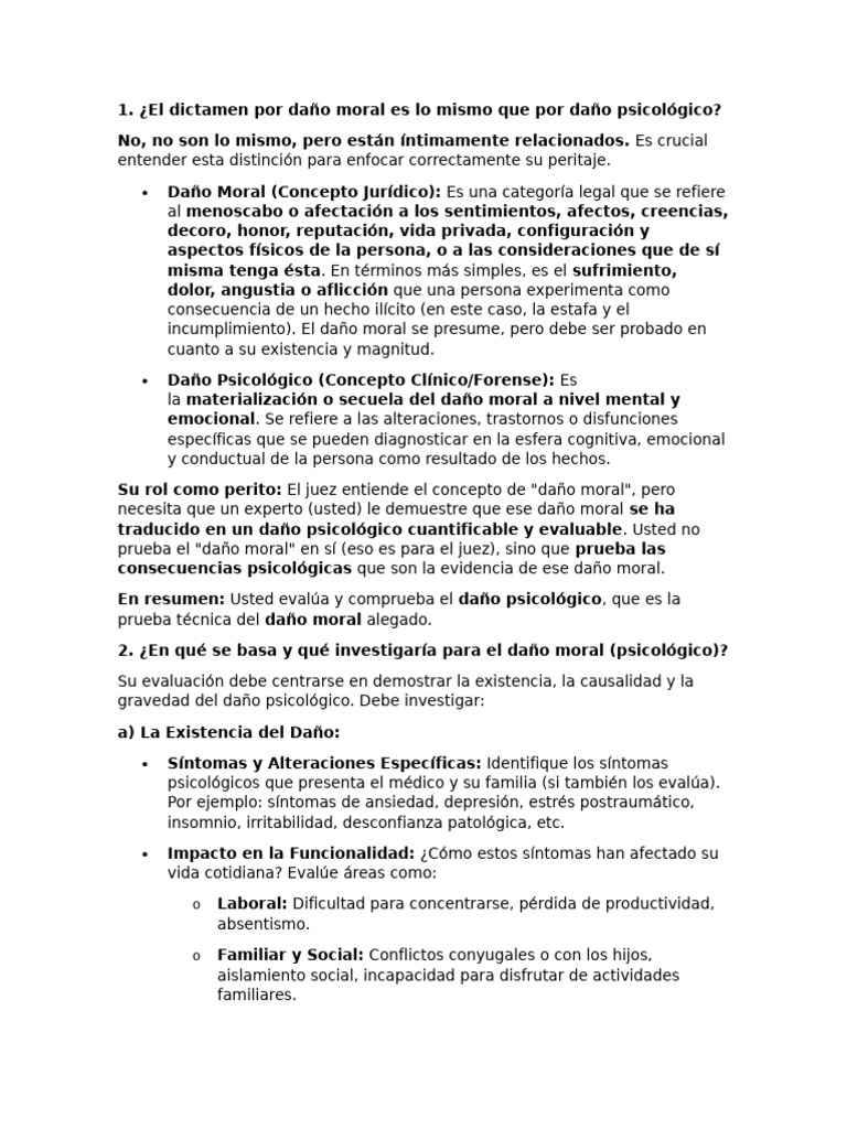 Diferencia Entre Dictamen Por Daño Moral y Daño Psicologico | PDF ...