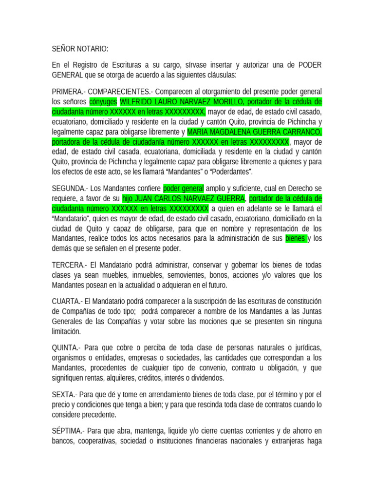 Minuta Poder General Juan Carlos 2022 | PDF | Bancos