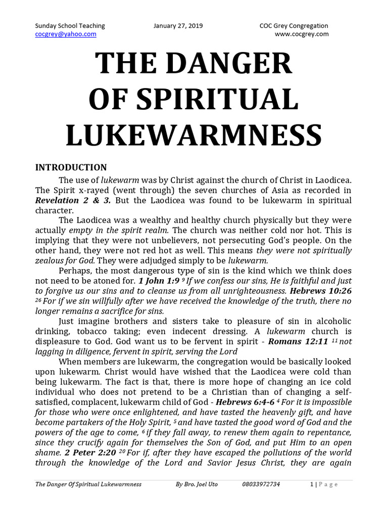 The Danger of Spiritual Lukewarmness 1 | PDF | Jesus | Sin