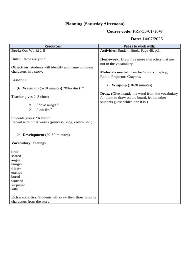 Our World 2, Unit 6, Lesson 1. | PDF