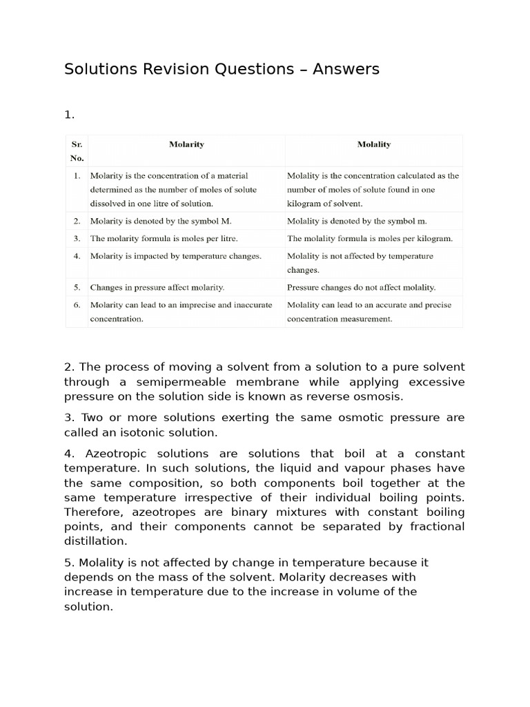 Solutions Revision Questions | PDF | Solubility | Distillation
