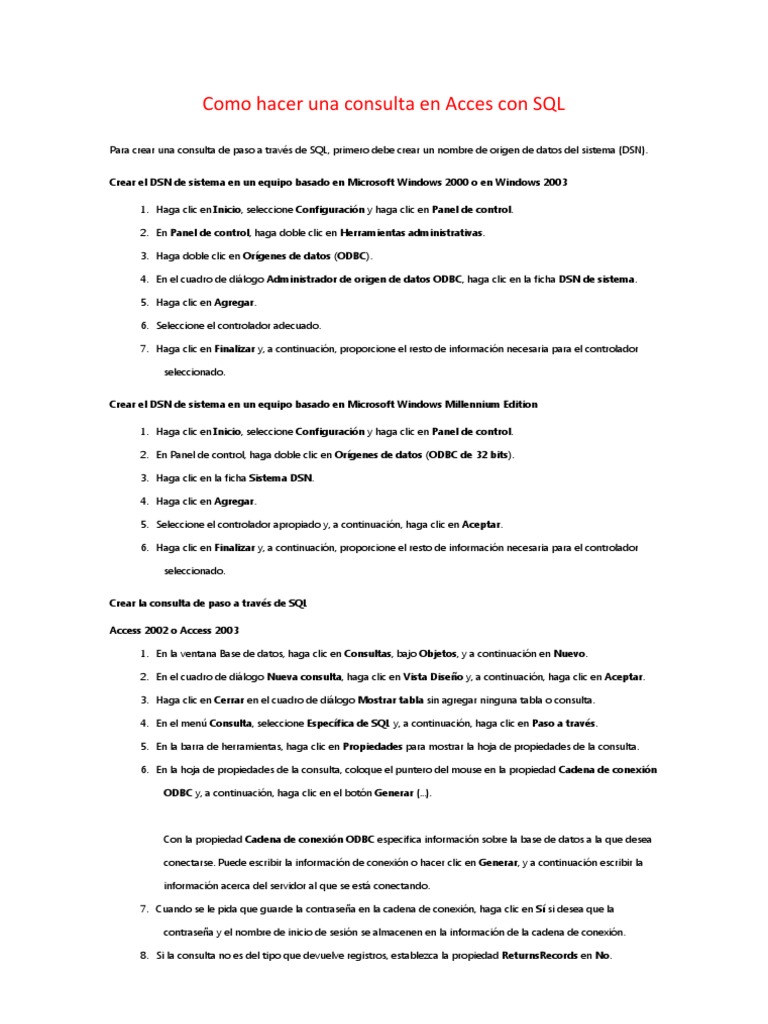 Crear consultas SQL en Access | PDF | SQL | Tabla (base de datos)