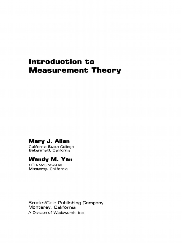Introduction To Measurement Theory | PDF