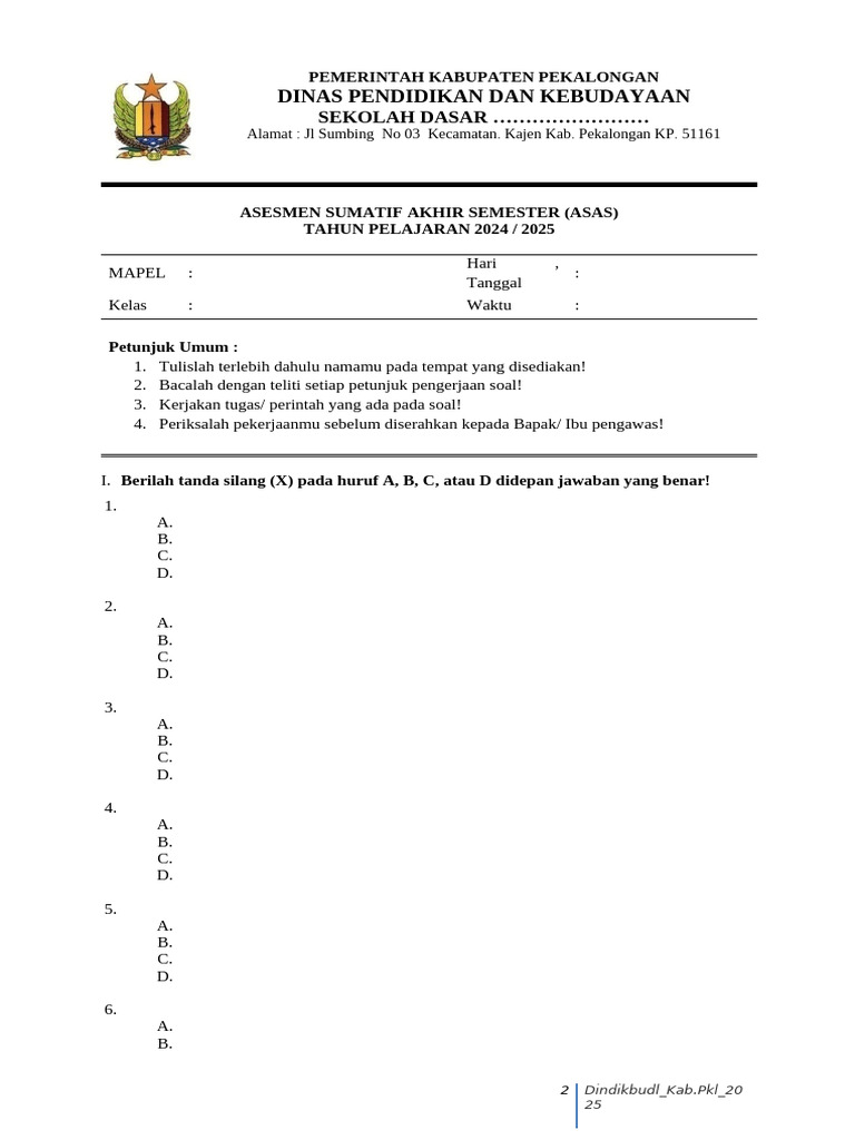 Contoh Format Nulis Soal - Asas - Fase B&C | PDF