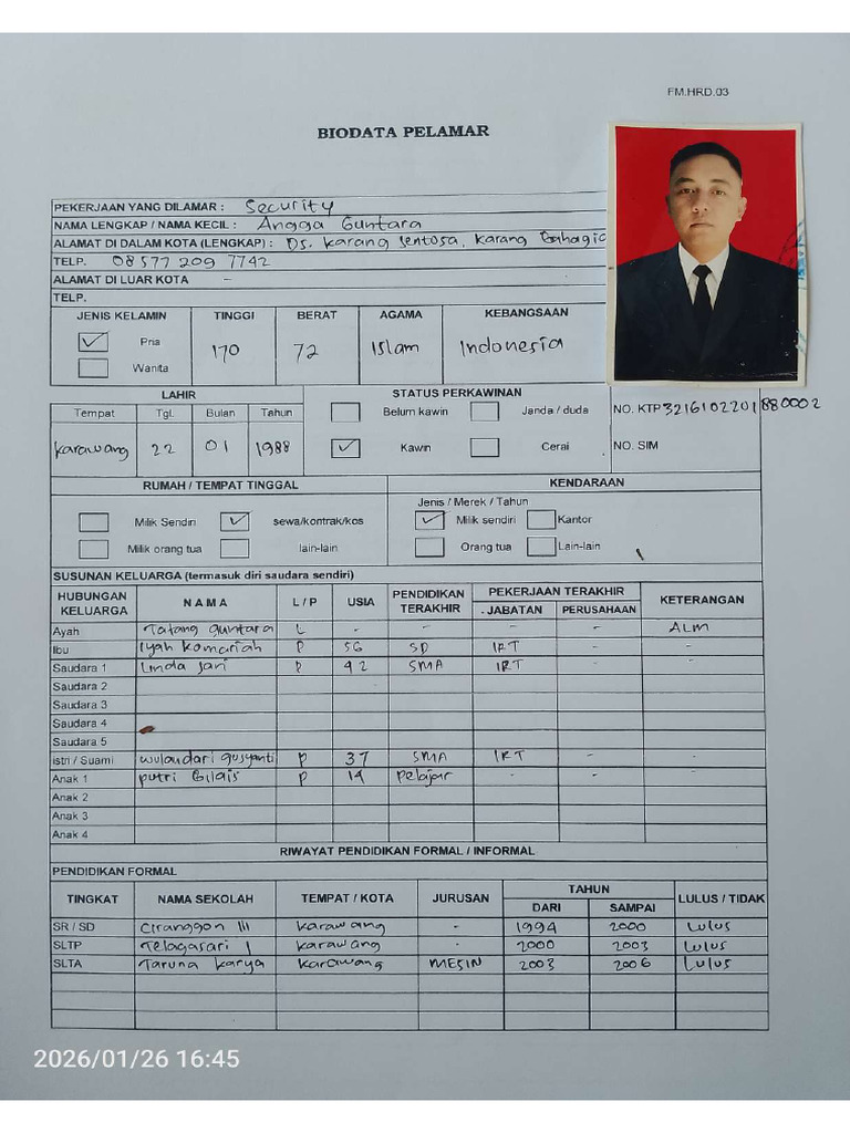 Biodata Pelamar | PDF
