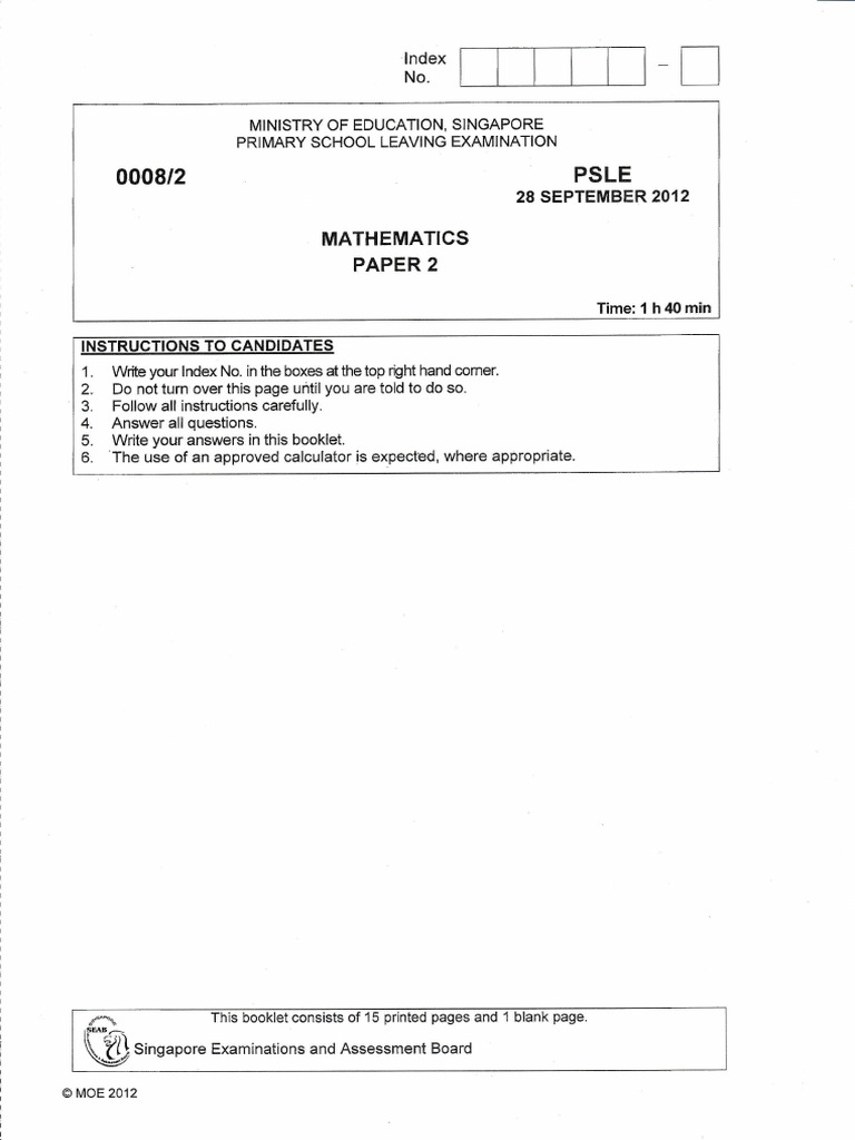 PSLE Maths 2012 Paper 2 | PDF | Mathematics