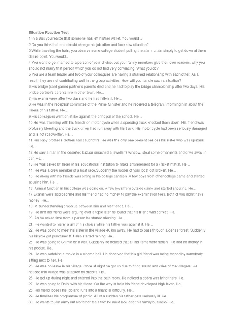 Srt(situation reaction test) SSB | Violence