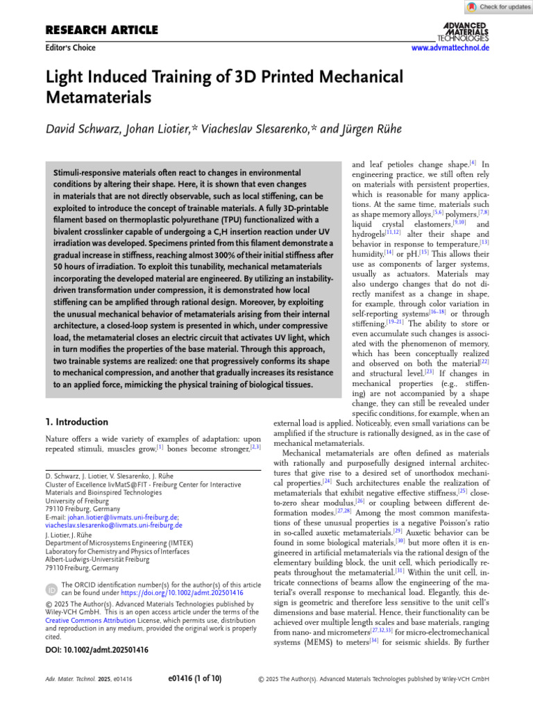 Adv Materials Technologies - 2025 - Schwarz - Light Induced Training of ...