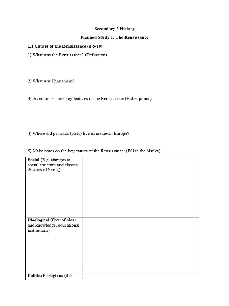 S2 Planned Study 1 Renaissance Student Edition | PDF