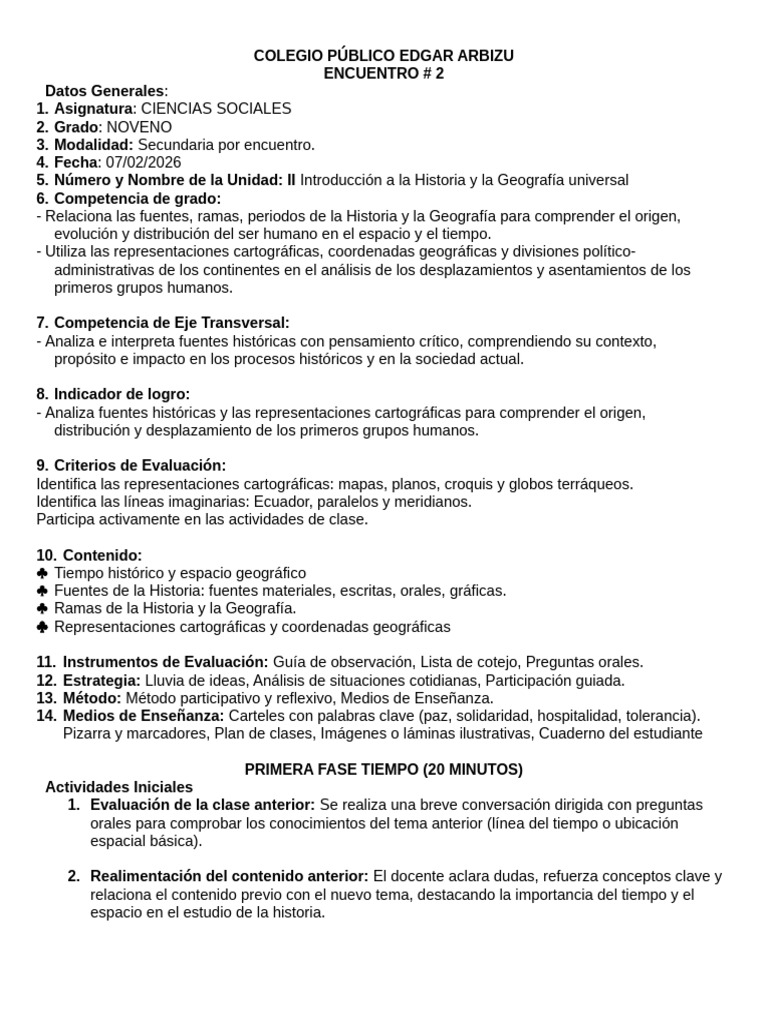 Plan de Clases Noveno 2 | PDF | Centroamérica | Cartografía