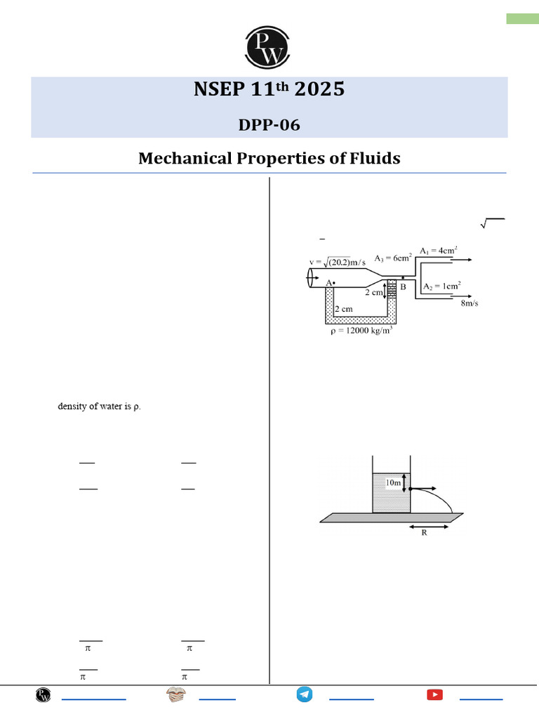 Mechanical Properties of Fluids DPP 06 (of Lec 08) | PDF | Water | Density