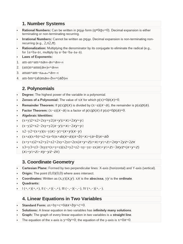 Class 9 Maths Full Book Notes | PDF | Cartesian Coordinate System ...
