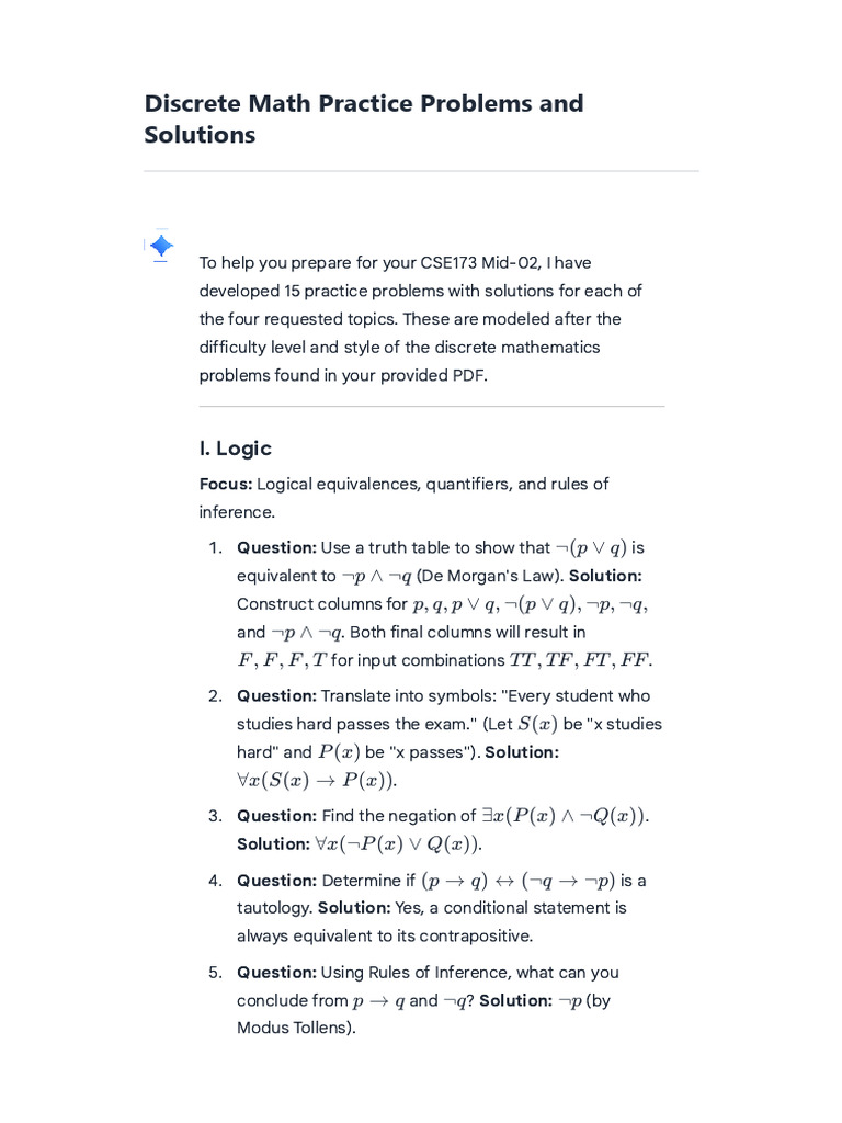 Discrete Math Practice Problems and Solutions | PDF | Prime Number ...