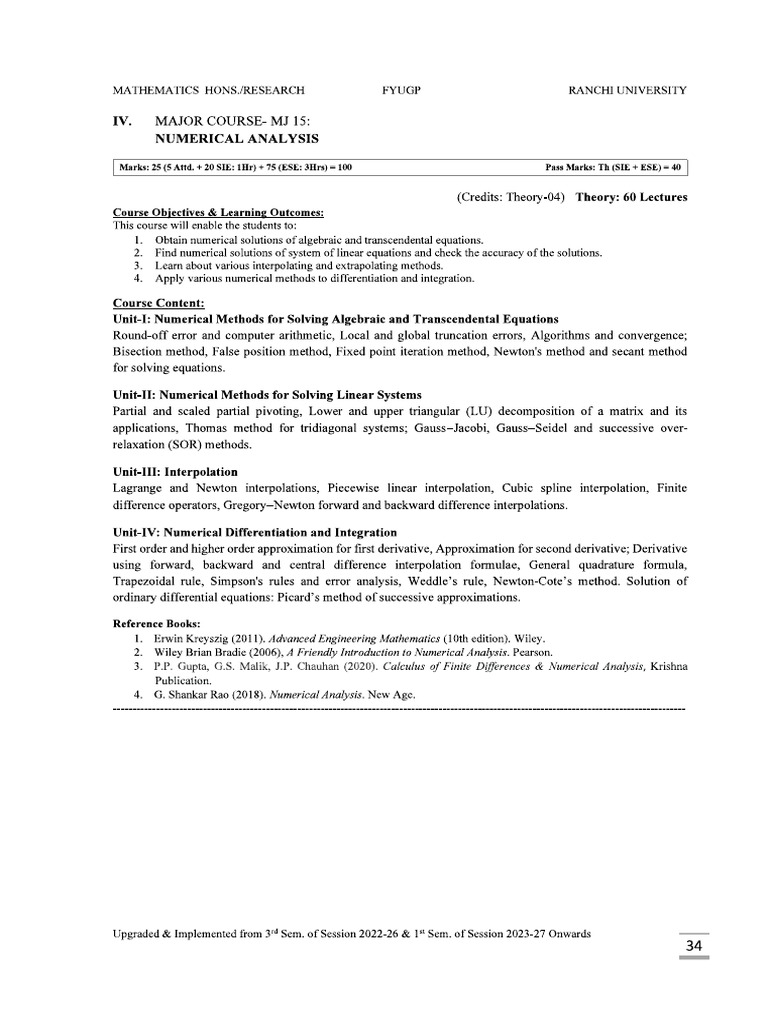 MJ15 C-14 Numerical Analysis Syllabus and Papers | PDF
