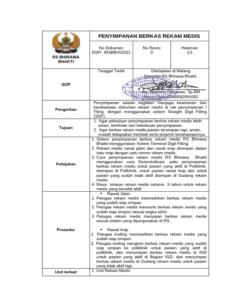 Sop Penyimpanan Berkas Erm | PDF