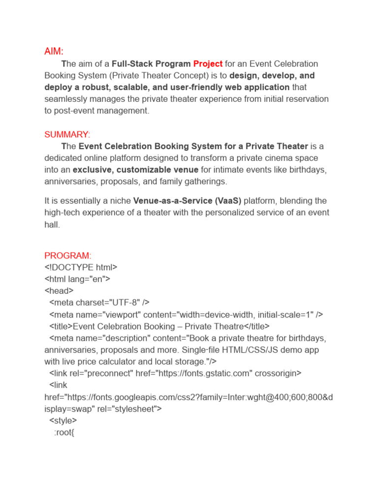 Event Celebration Booking System | PDF
