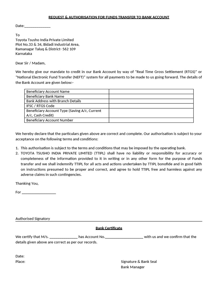 RTGS Request Letter Format (1) | PDF