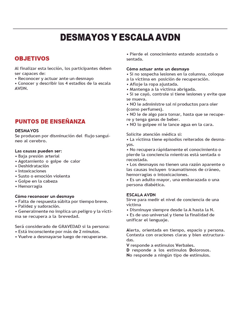 PDF_GO_Desmayos y Escala AVDN | PDF | Fisiología | Especialidades Medicas