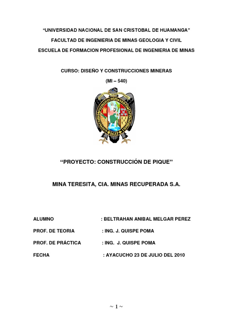 Diseño de Pique Minero | PDF | Minería | Roca (geología)