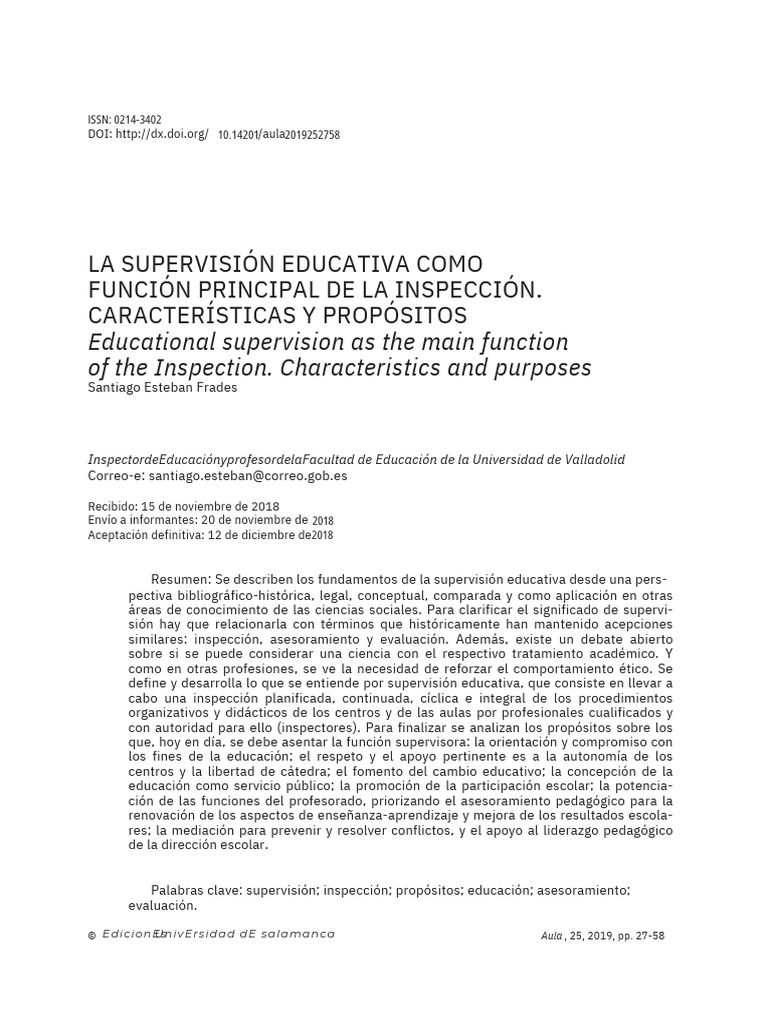 La Supervisión Educativa Como Funcion Principal de La Inspección ...