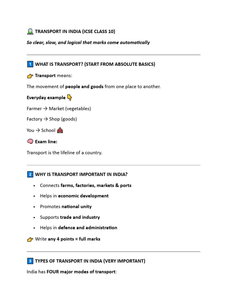 Transport in India Geography Class 10 | PDF | Transport | Rail Transport
