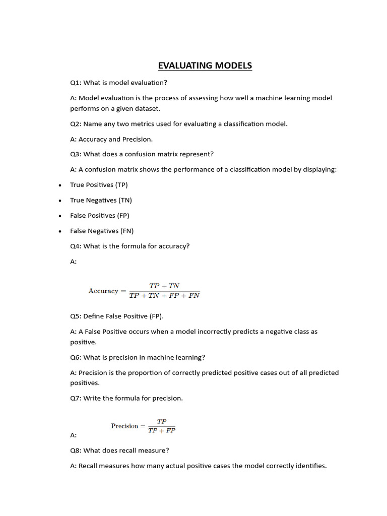 Grade 10 Notes - Evaluating Models-1 | PDF | Accuracy And Precision ...