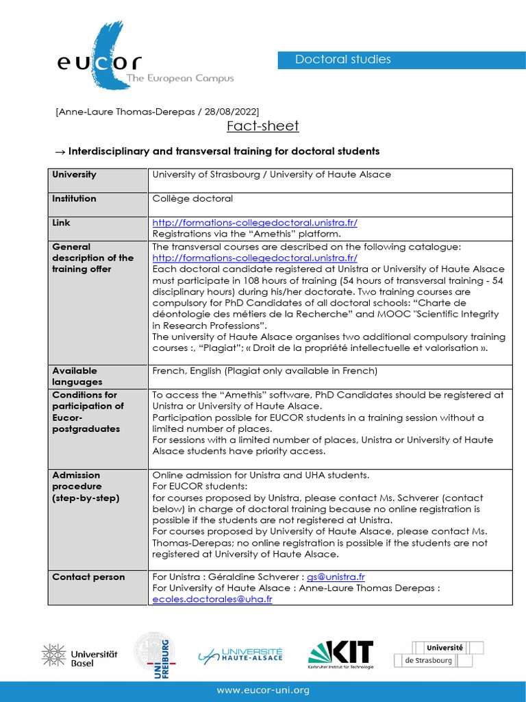 Fact Sheet Doctoral Studies Unistra Uha | PDF | Qualifications ...