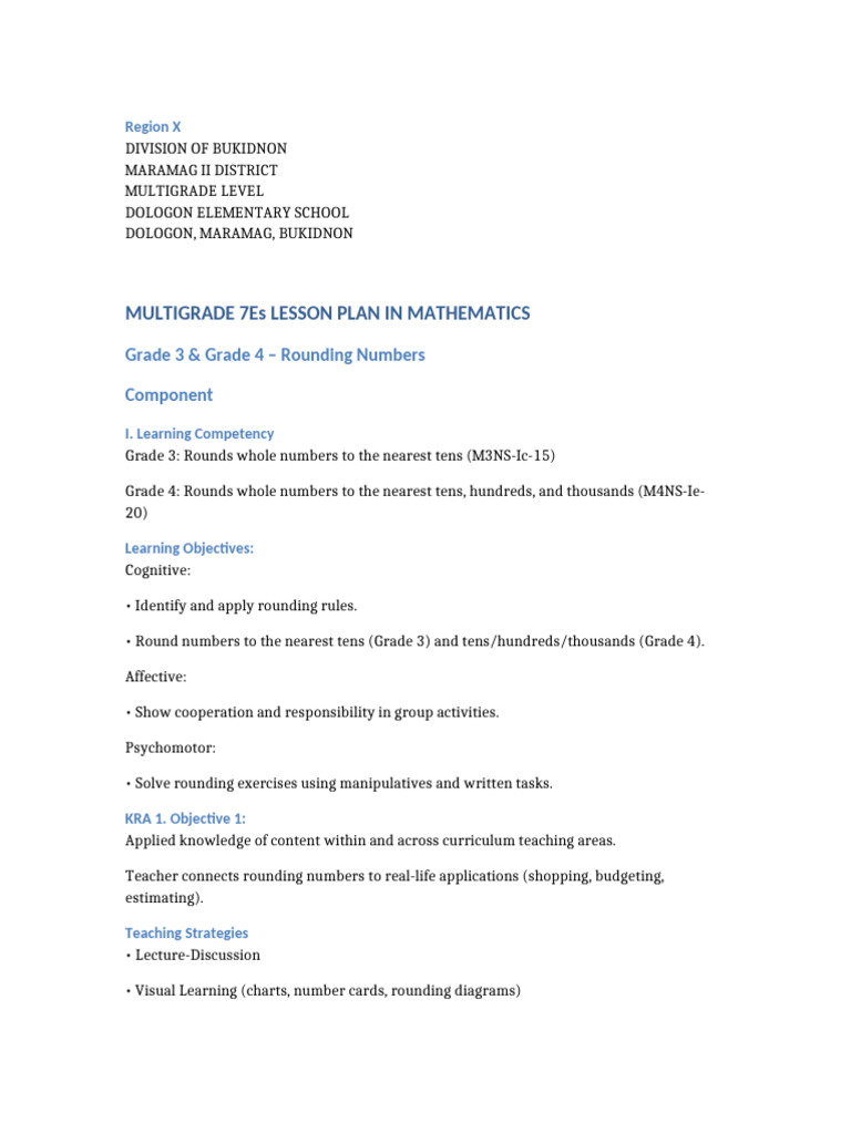 Multigrade 7es DLP Rounding Enhanced | PDF | Learning | Lesson Plan