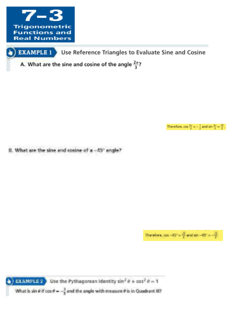 7-3 Trig Functions and Real Numbers | PDF