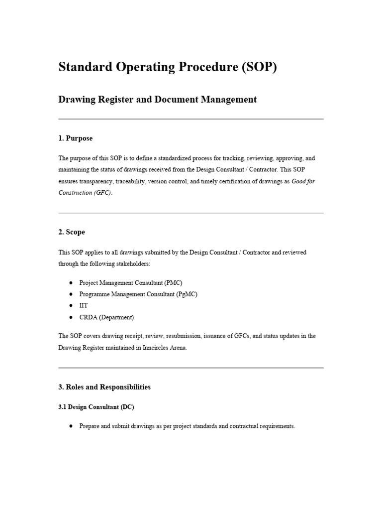 Standard Operating Procedure (SOP) - Drawing Register Process - V1 | PDF