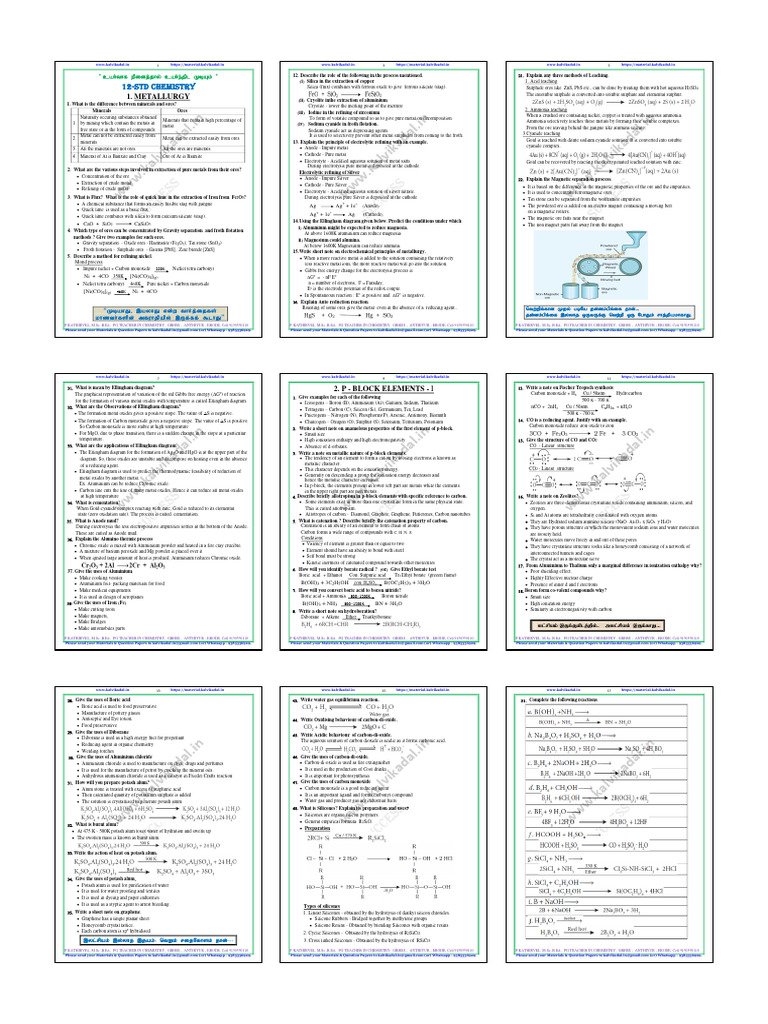 12TH Public Chemistry Mini Xerox | PDF | Ore | Aluminium