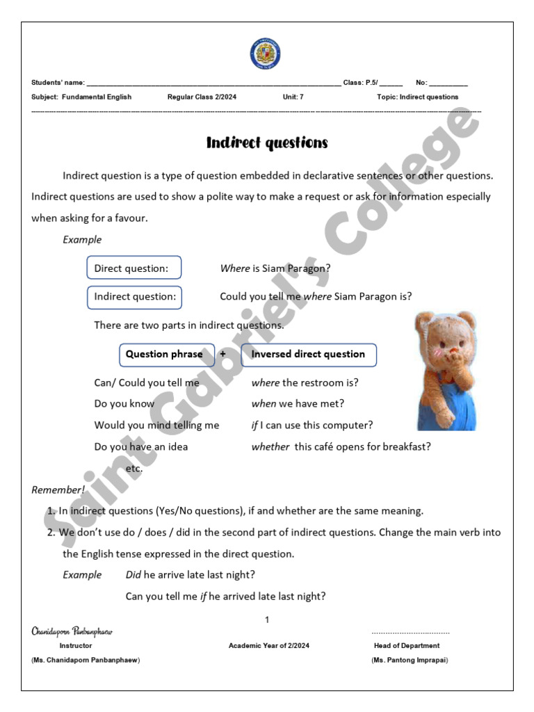 Indirect Questions Worksheet | PDF | Question | Chess